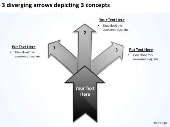 3 Diverging Arrows Depicting Concepts Circular Network Powerpoint Slides