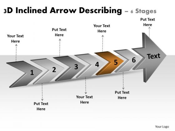 3d Inclined Arrow Describing 6 Stages Basic Process Flow Chart PowerPoint T