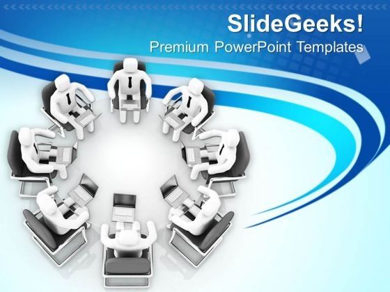 3d Men Sitting In Meeting With Laptops PowerPoint Templates Ppt ...