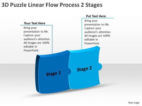 3d Puzzle Linear Flow Process 2 Stages Chart Business Powerpoint Slides 