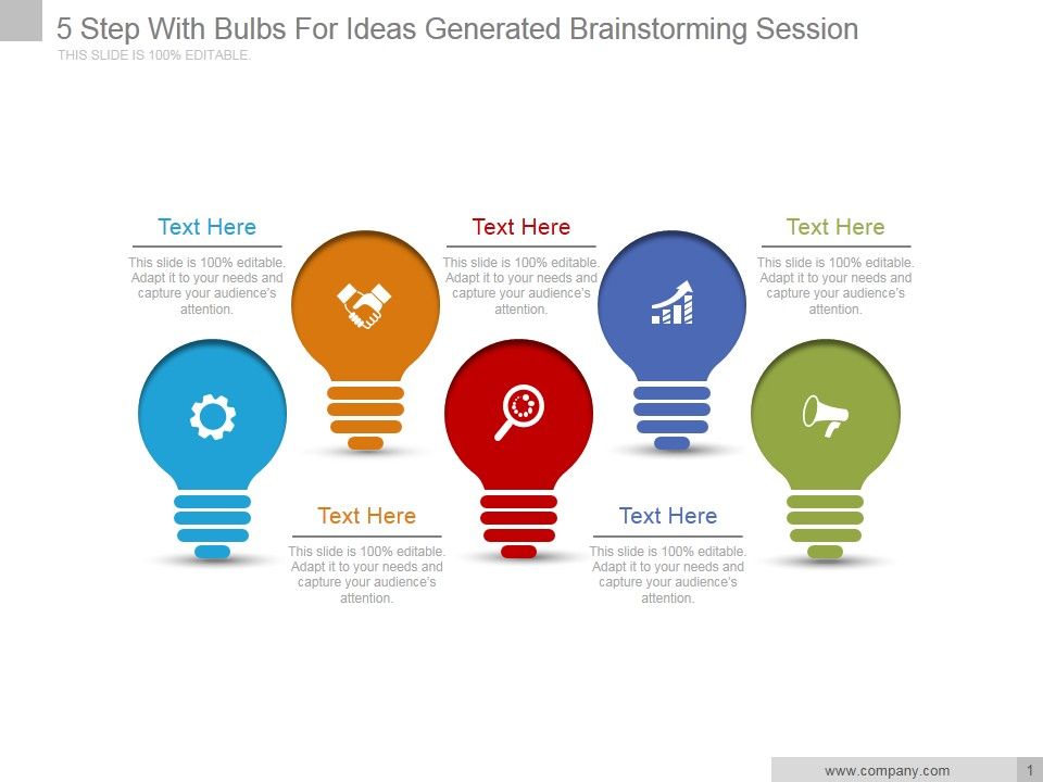 5 Step With Bulbs For Ideas Generated Brainstorming Session Ppt ...