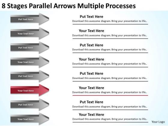 8 Stages Parallel Arrows Multiple Processes Sales Plan PowerPoint Slides