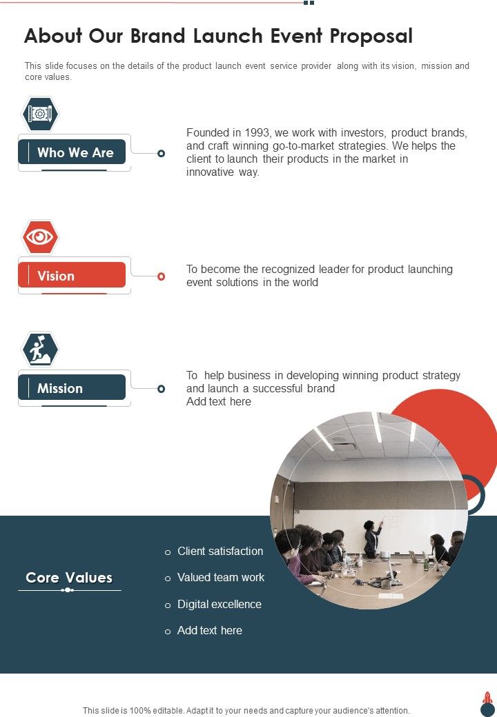 About Our Brand Launch Event Proposal One Pager Sample Example Document