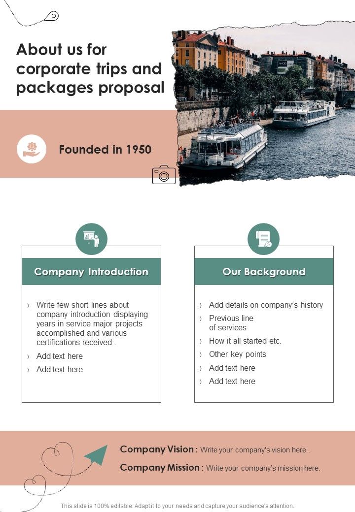 About Us For Corporate Trips And Packages Proposal One Pager Sample 