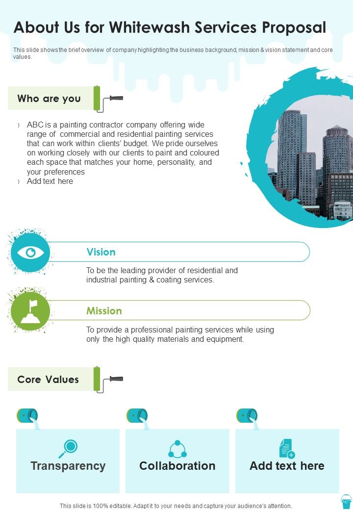 About Us For Whitewash Services Proposal One Pager Sample Example Document