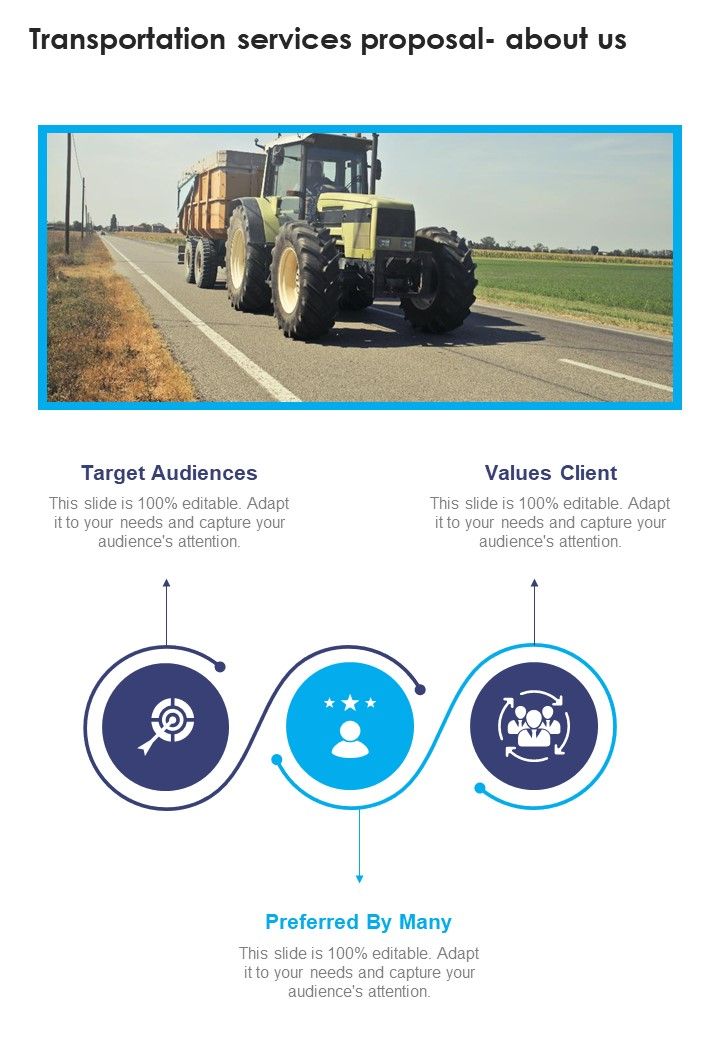 About Us Transportation Services Proposal One Pager Sample Example Document