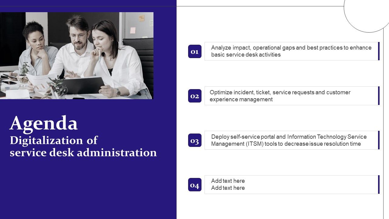 Agenda Digitalization Of Service Desk Administration Ppt Professional Show Pdf