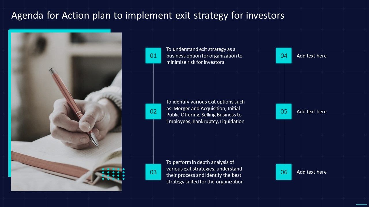 Agenda For Action Plan To Implement Exit Strategy For Investors ... Agenda For Action Plan To Implement Exit Strategy For Investors ...