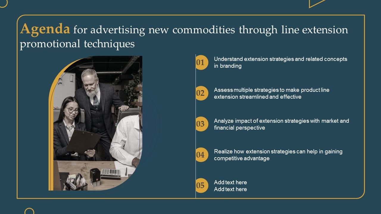 Agenda For Advertising New Commodities Through Line Extension Promotional Slides PDF
