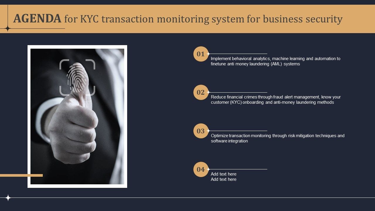 Agenda For Kyc Transaction Monitoring System For Business Security