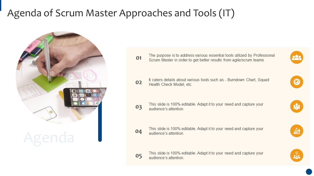 Agenda Of Scrum Master Approaches And Tools It Ppt Gallery Background Pdf
