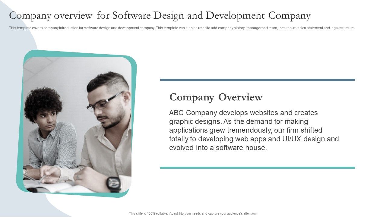 Agile Playbook For Program Designers Company Overview For Software Design And Development