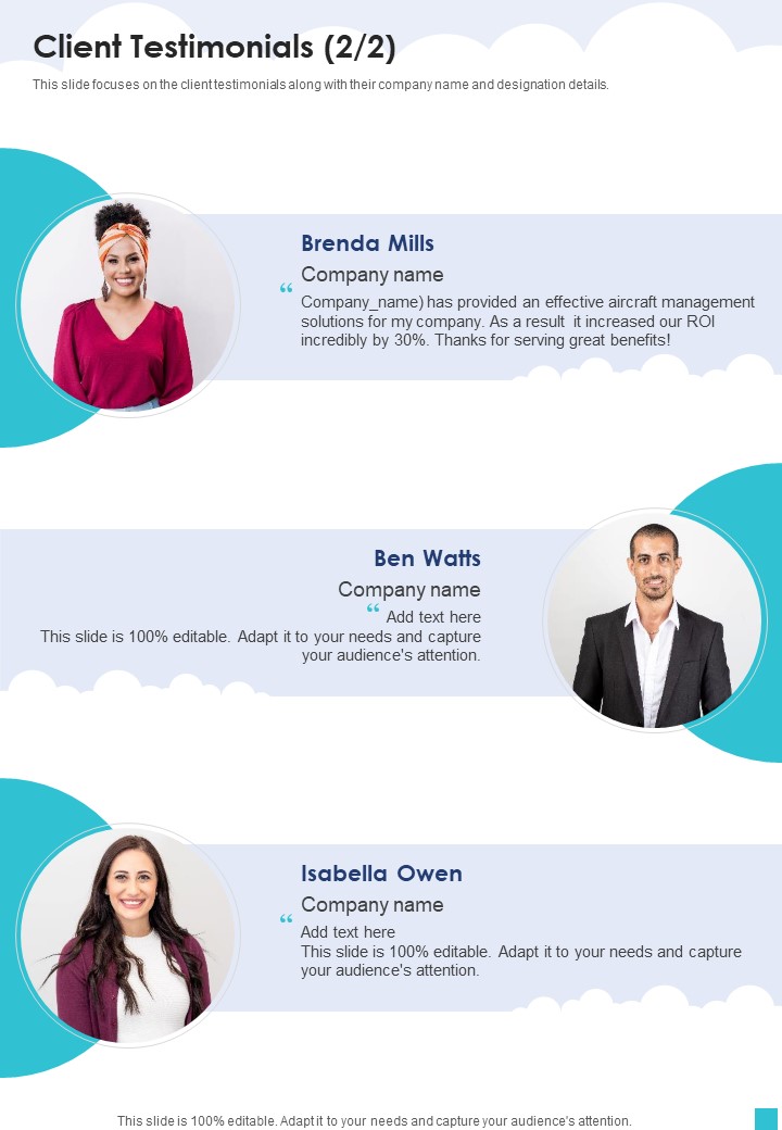 Aviation Services Management Client Testimonials One Pager Sample Example D
