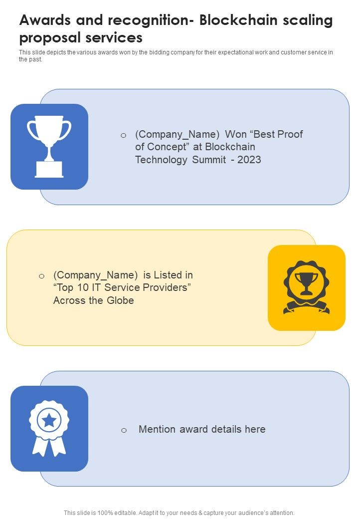 Awards And Recognition Blockchain Scaling Proposal Services One Pager Sample Example Document