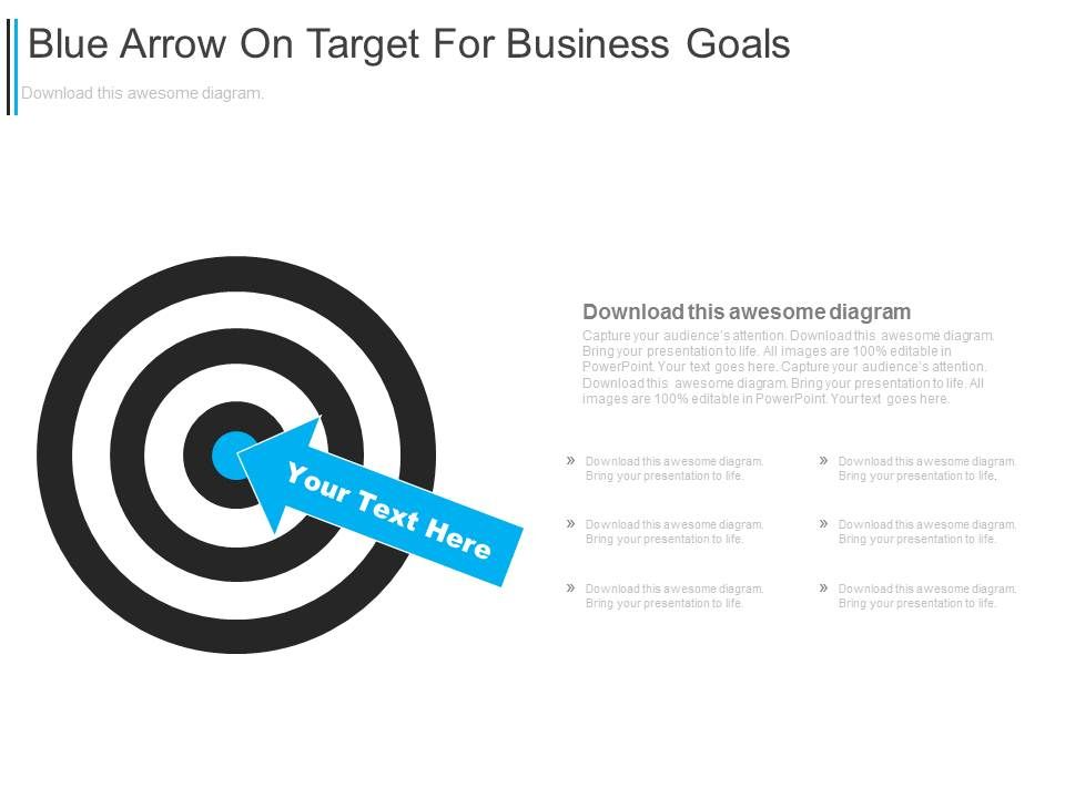 Blue Arrow On Target For Business Goals Powerpoint Slides
