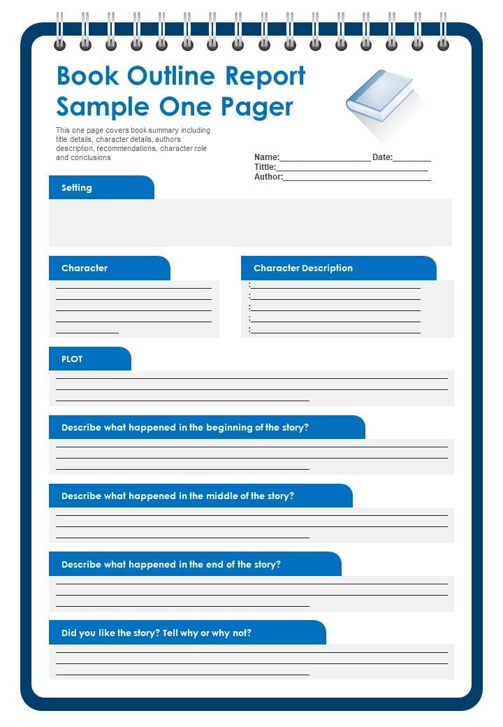 Book Outline Report Sample One Pager PDF Document PPT Template
