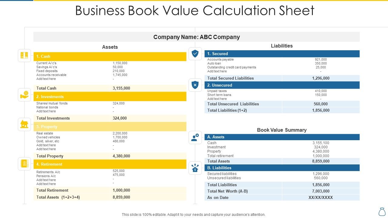 Business Book Value Calculation Sheet Diagrams Pdf