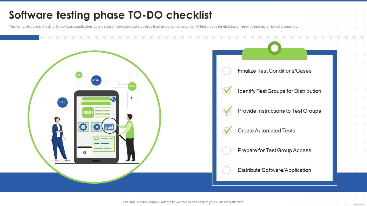 Business Software Playbook Software Testing Phase TO DO Checklist ...