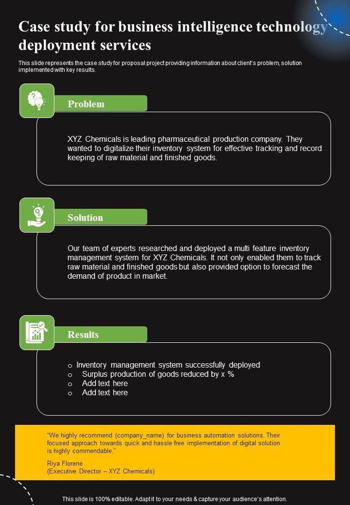 Case Study For Business Intelligence Technology Deployment Services One Pag