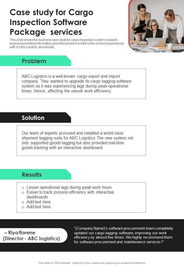Case Study For Cargo Inspection Software Package Services One Pager Sample Example Document
