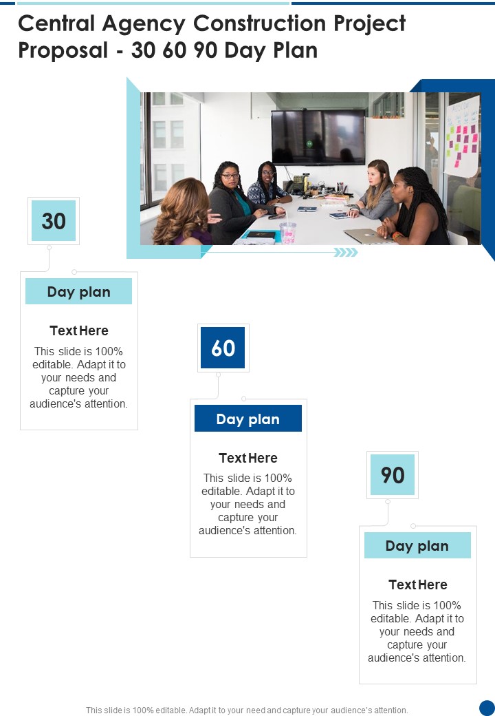 Central Agency Construction Project Proposal 30 60 90 Day Plan One Pager Sa