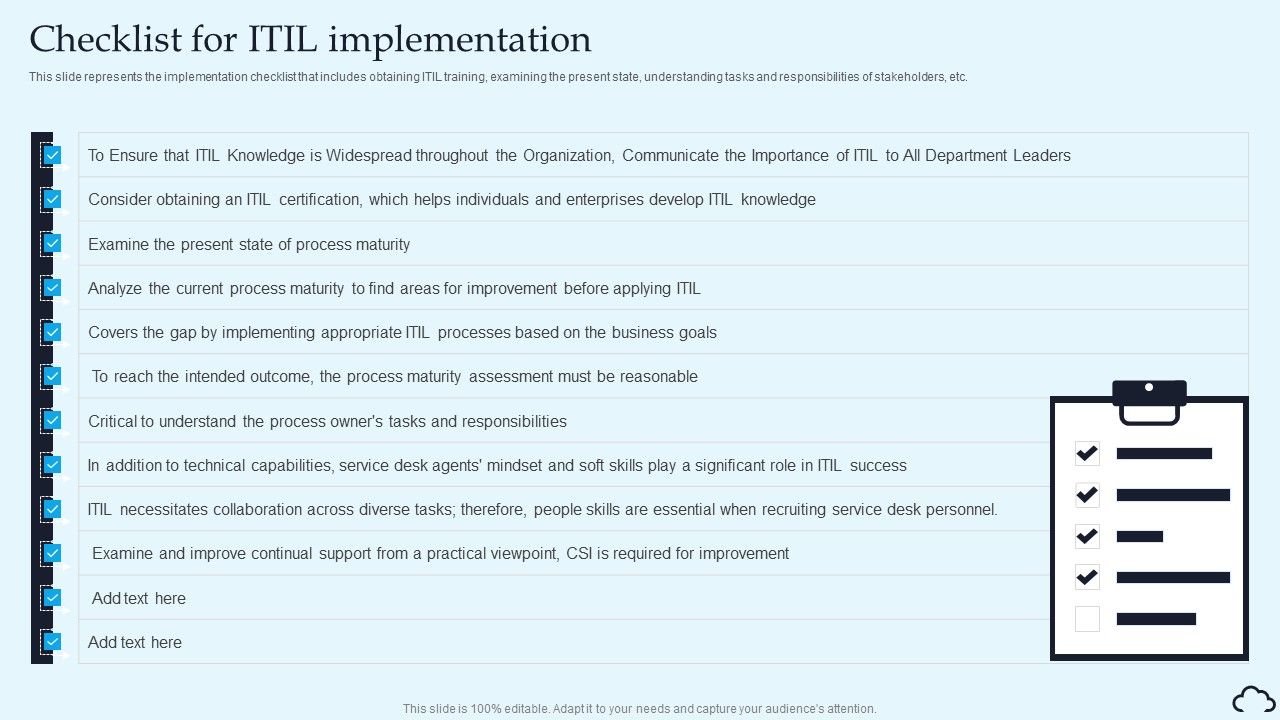 Checklist For ITIL Implementation IT Service Management Framework Template PDF