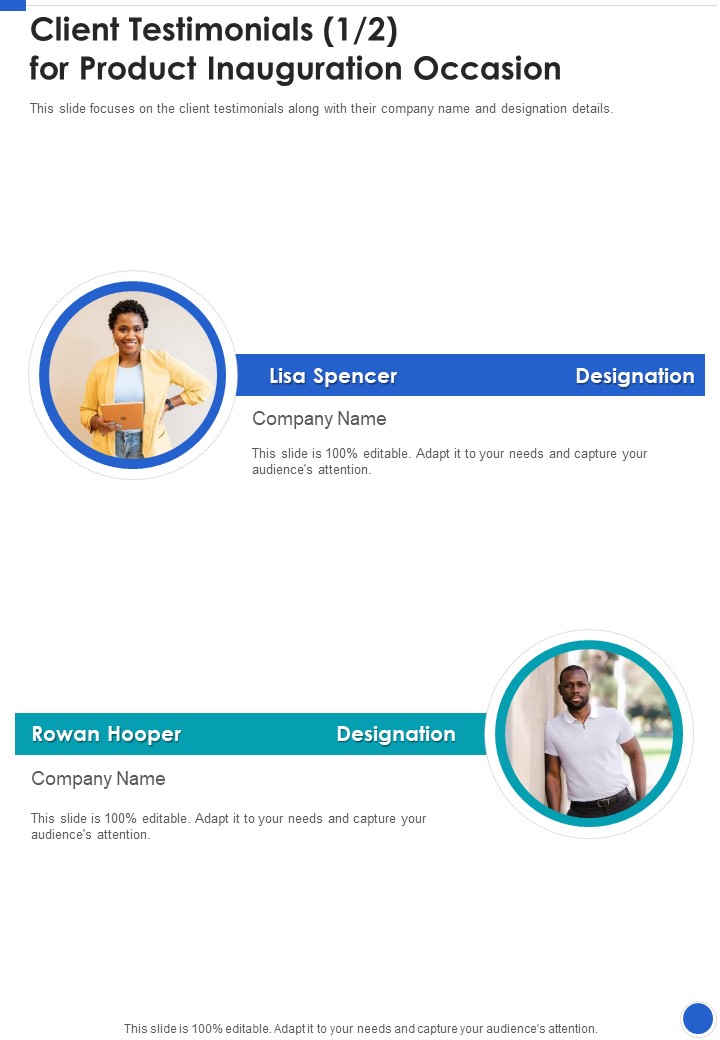 Client Testimonials For Product Inauguration Occasion One Pager Sample Exam
