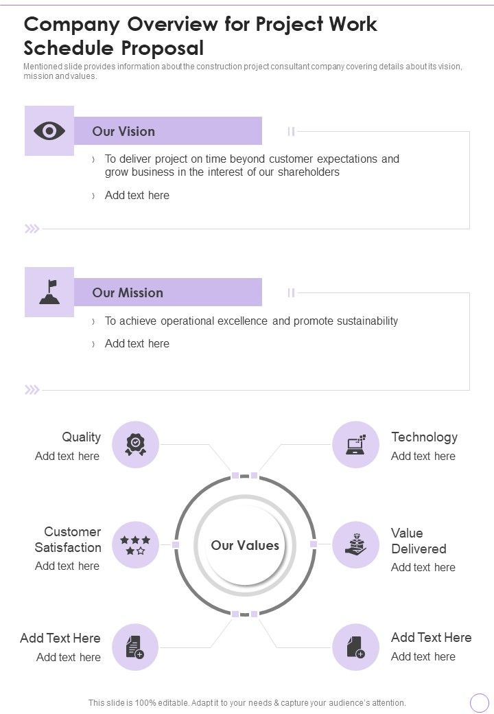 Company Overview For Project Work Schedule Proposal One Pager Sample Exampl