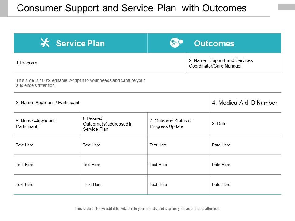 Consumer Support And Service Plan With Outcomes Ppt Powerpoint Presentation