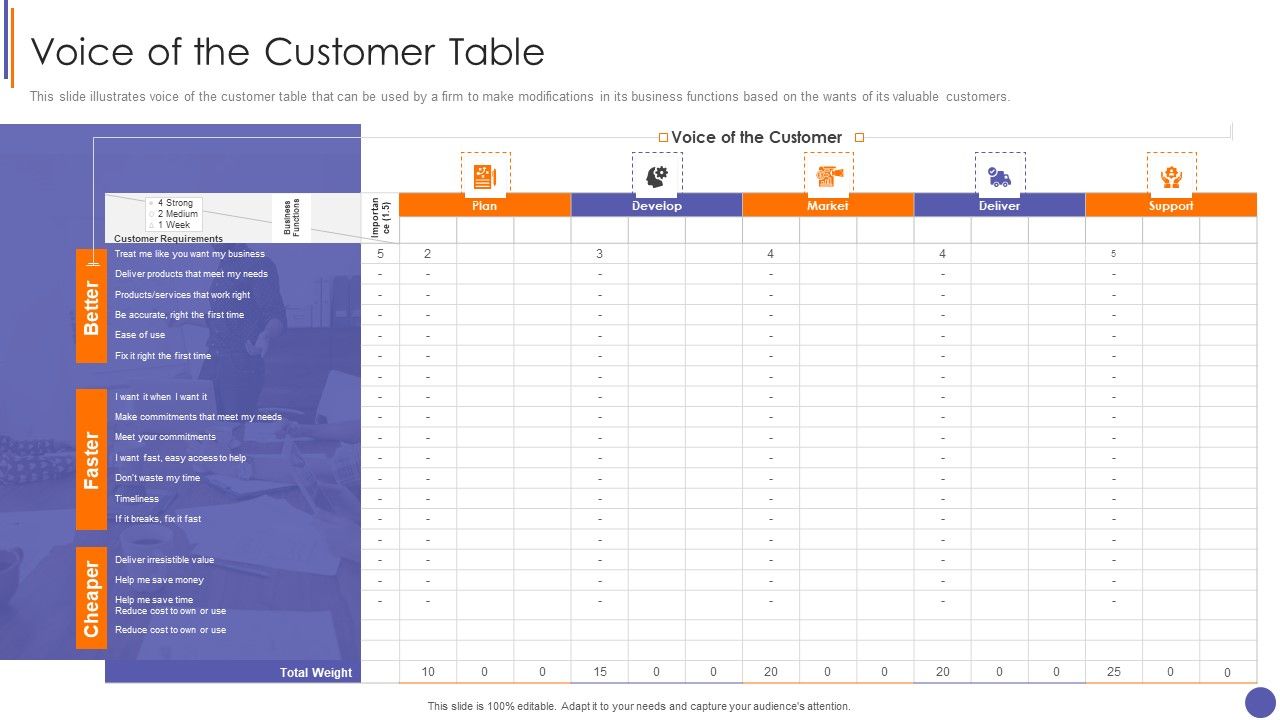 Contents For QA Plan And Process Set 3 Voice Of The Customer Table ...