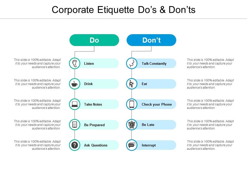 Corporate Etiquette Dos And Donts Ppt PowerPoint Presentation ... Corporate Etiquette Dos And Donts Ppt PowerPoint Presentation ...