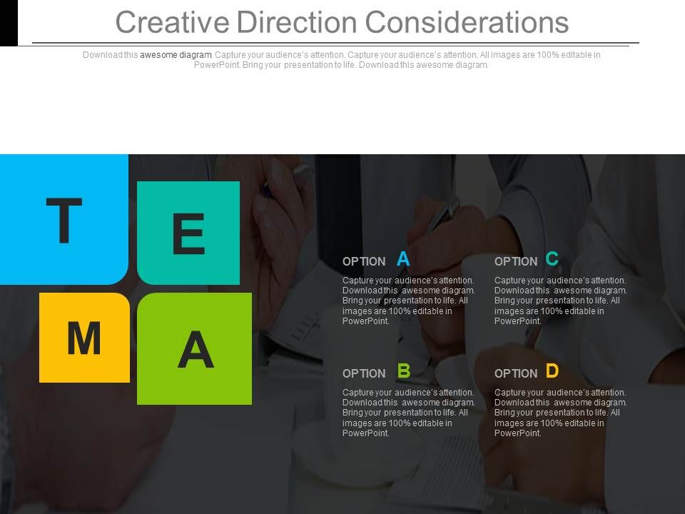 Creative Direction Considerations Ppt Slides