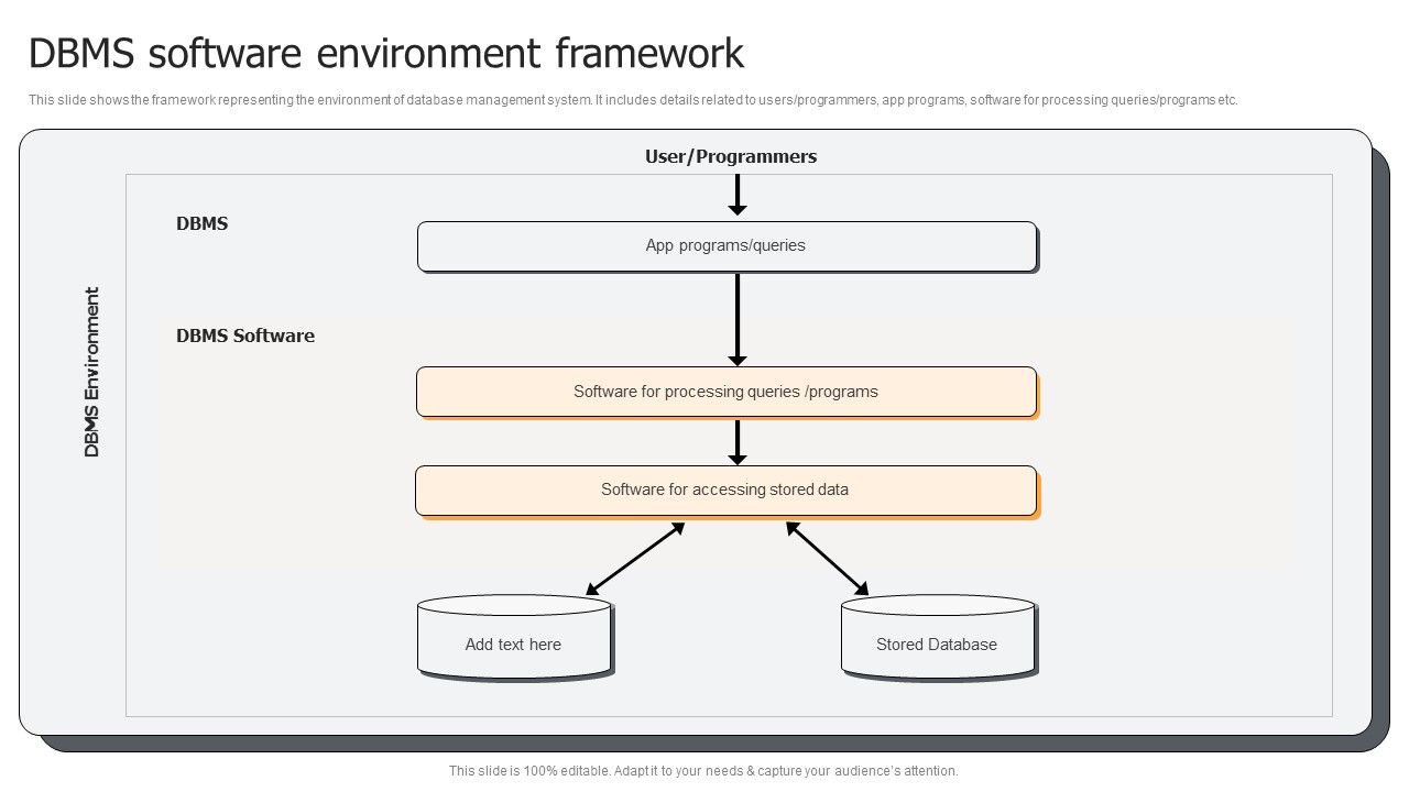 DBMS Software Environment Framework Ppt PowerPoint Presentation Gallery Designs Download PDF