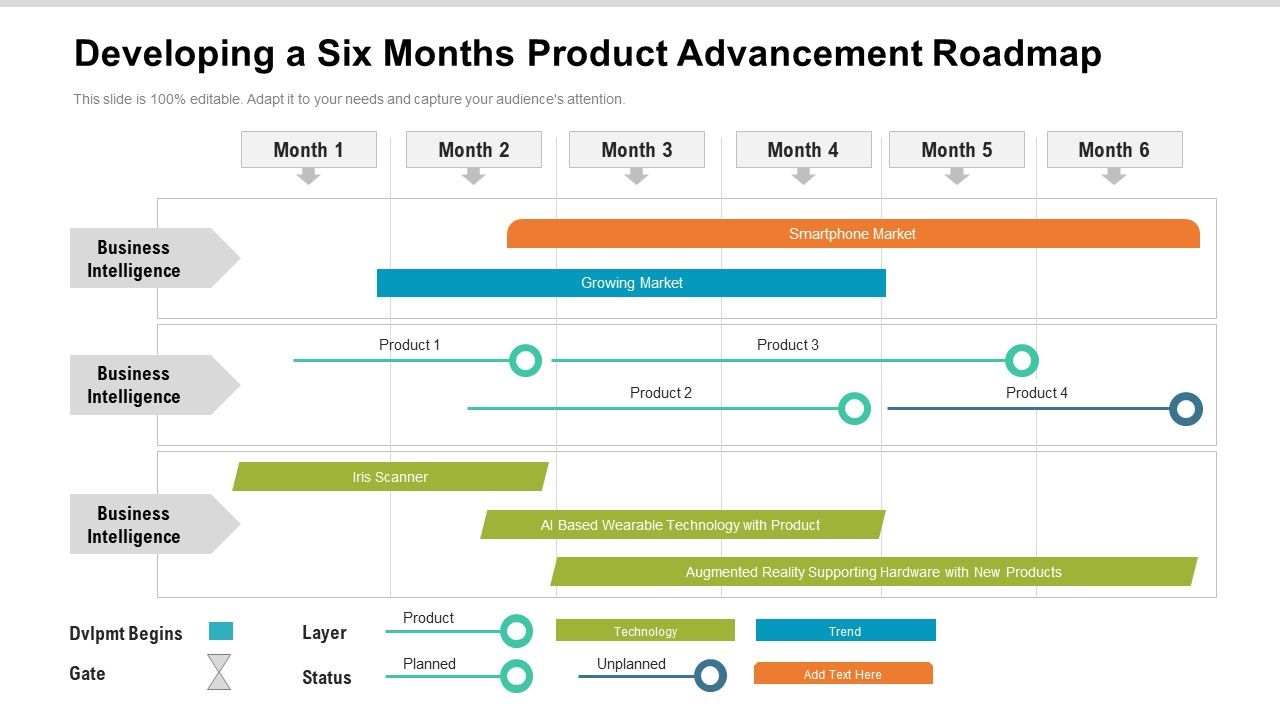 Developing A Six Months Product Advancement Roadmap Elements