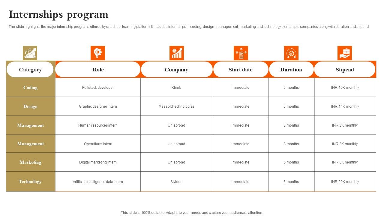 E Learning Platform Company Profile Internships Program Sample PDF