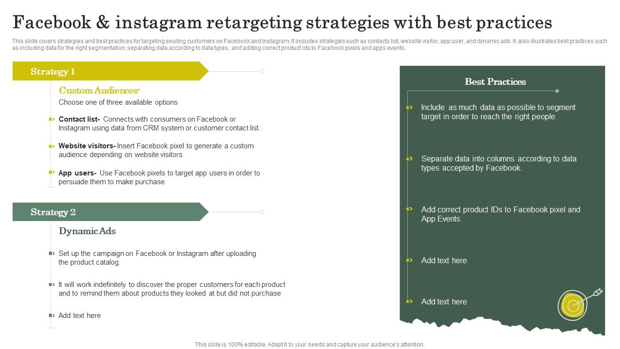 Facebook And Instagram Retargeting Strategies With Best Practices Themes PDF