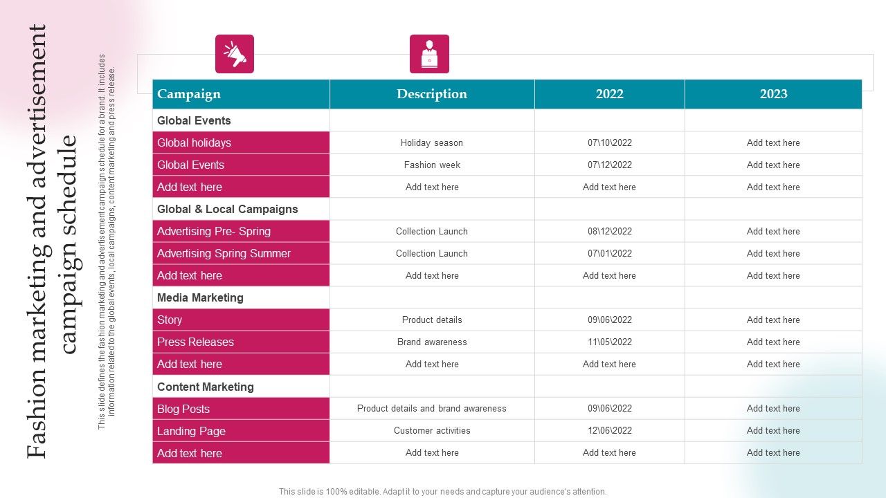 Fashion Marketing And Advertisement Campaign Schedule Ppt PowerPoint Presentation Gallery Maker PDF