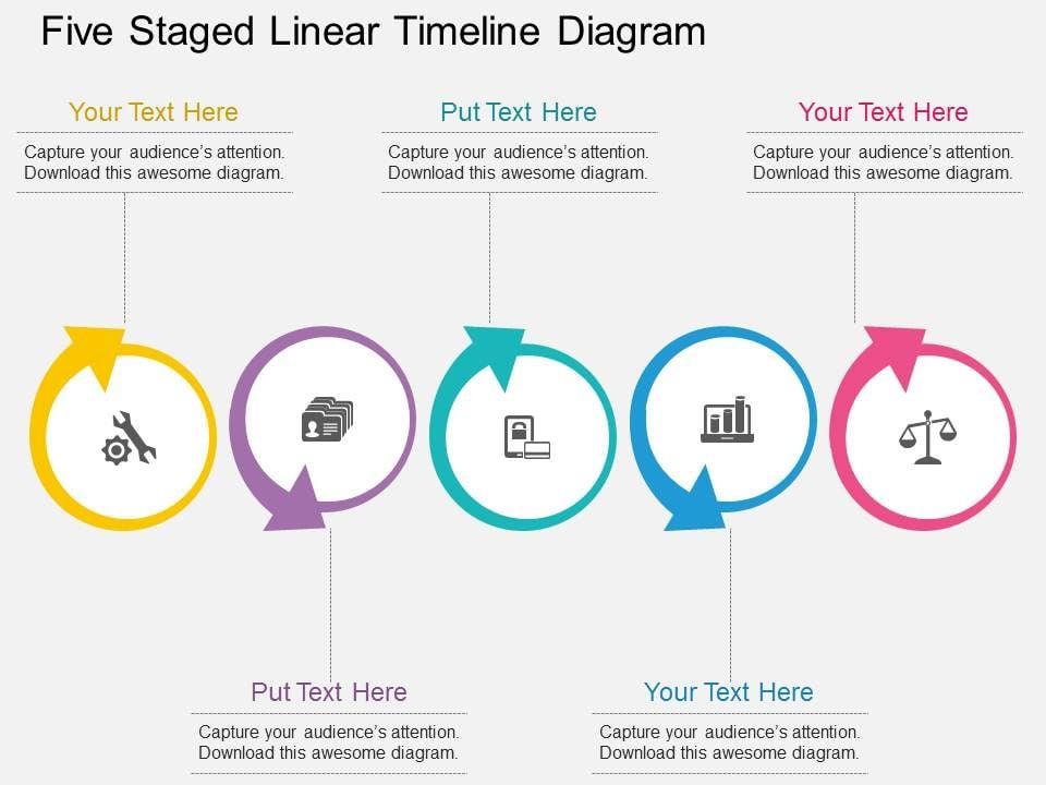 Five Staged Linear Timeline Diagram Powerpoint Template Five Staged Linear Timeline Diagram Powerpoint Template