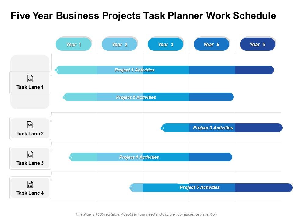 Five Year Business Projects Task Planner Work Schedule Designs