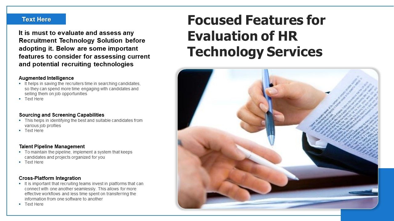 Focused Features For Evaluation Of HR Technology Services Ppt Model Diagram