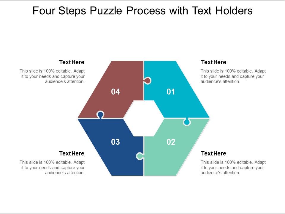 four steps puzzle process with text holders ppt powerpoint presentation portfolio slide