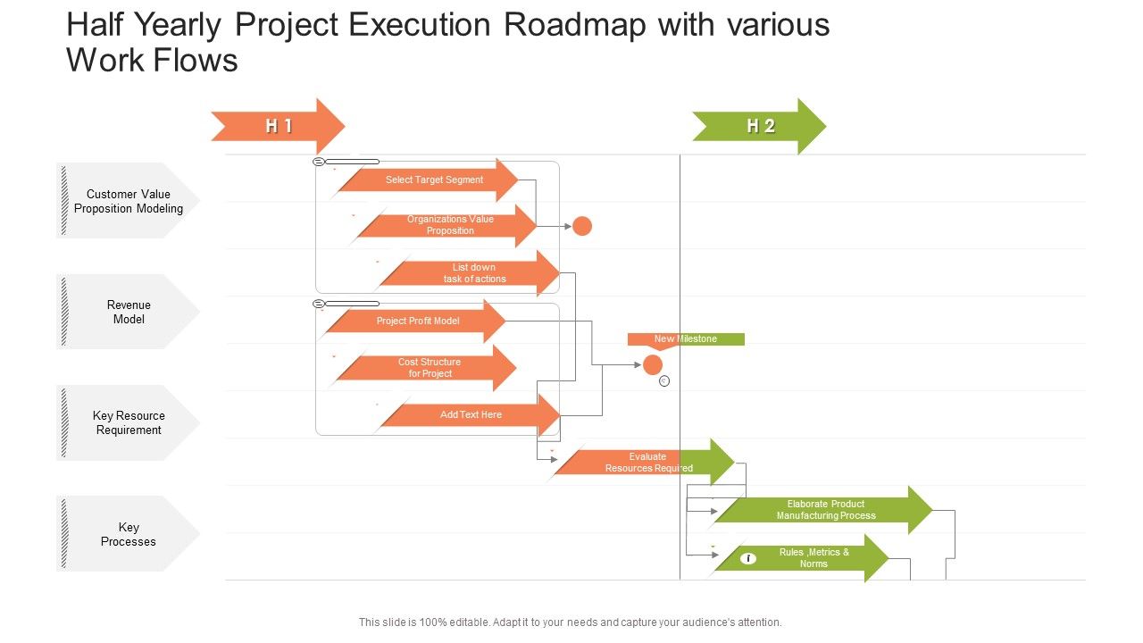 Half Yearly Project Execution Roadmap With Various Work Flows Background PDF