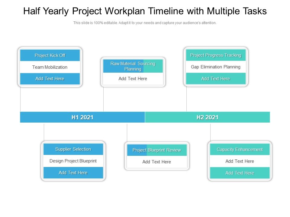 Half Yearly Project Workplan Timeline With Multiple Tasks Slides