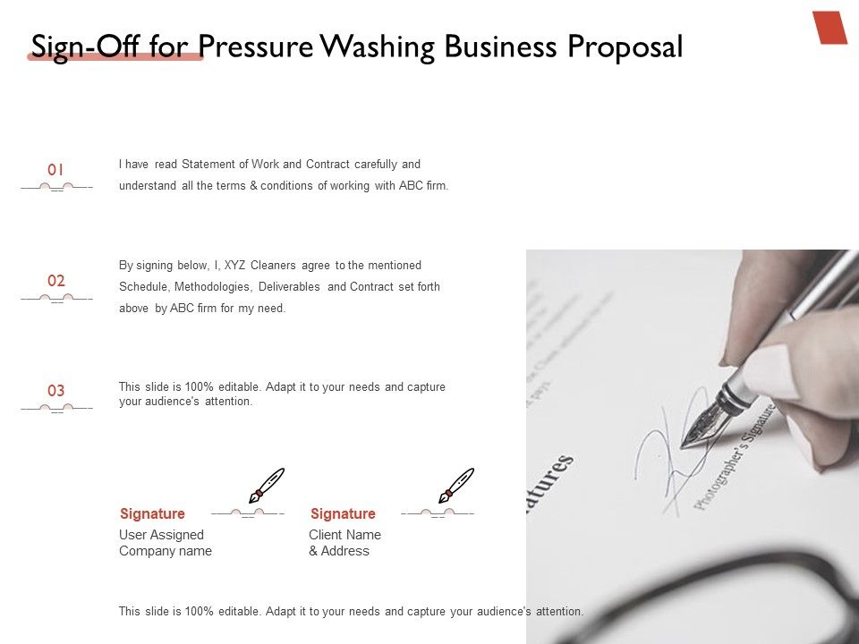 High Power Cleansing Work Sign Off For Pressure Washing Business Proposal P