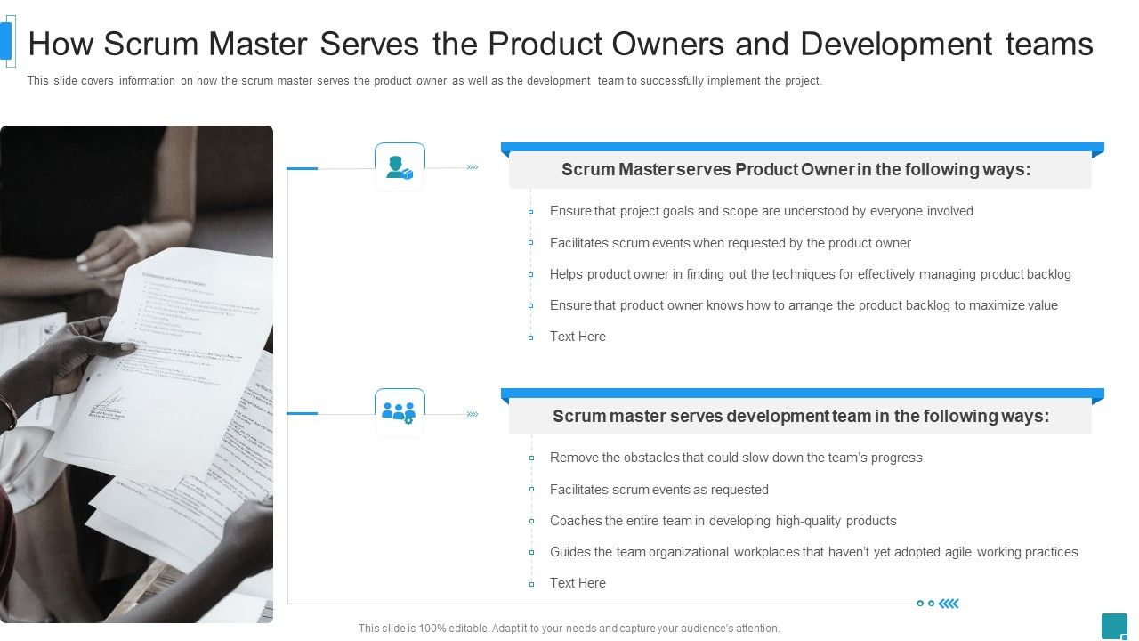 How Scrum Master Serves The Product Owners And Development Teams Infographi