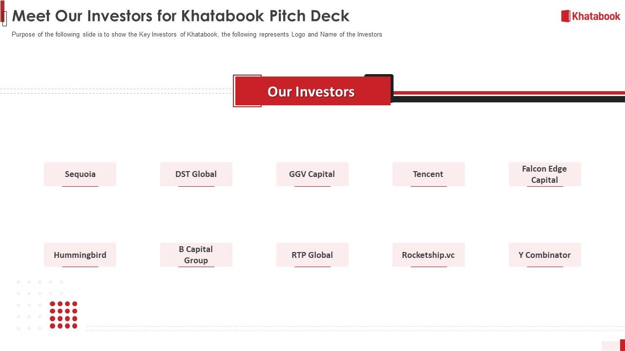 Khatabook Application Pitch Deck Meet Our Investors For Khatabook Pitch ... Khatabook Application Pitch Deck Meet Our Investors For Khatabook Pitch ...