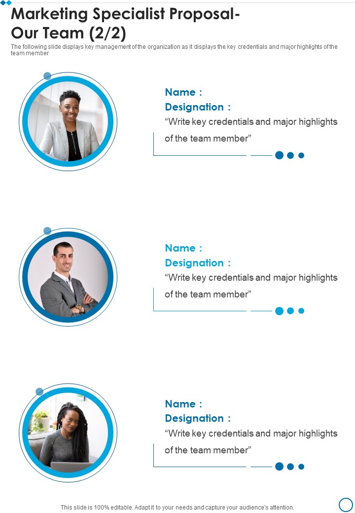 Marketing Specialist Proposal Our Team One Pager Sample Example Document