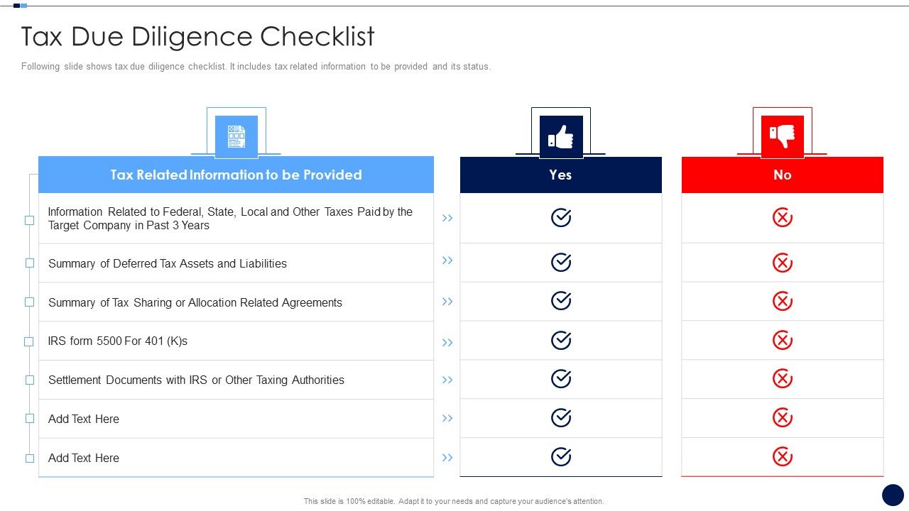 Merger And Acquisition Due Diligence Checklist Tax Due Diligence ...