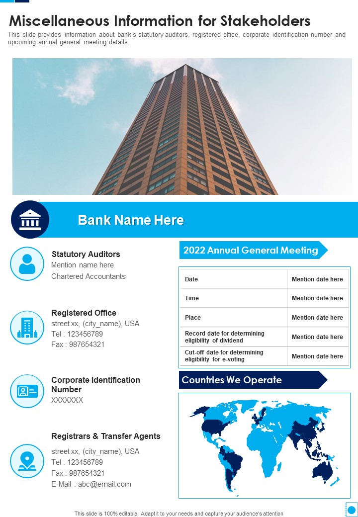Miscellaneous Information For Stakeholders Template 224 One Pager Documents