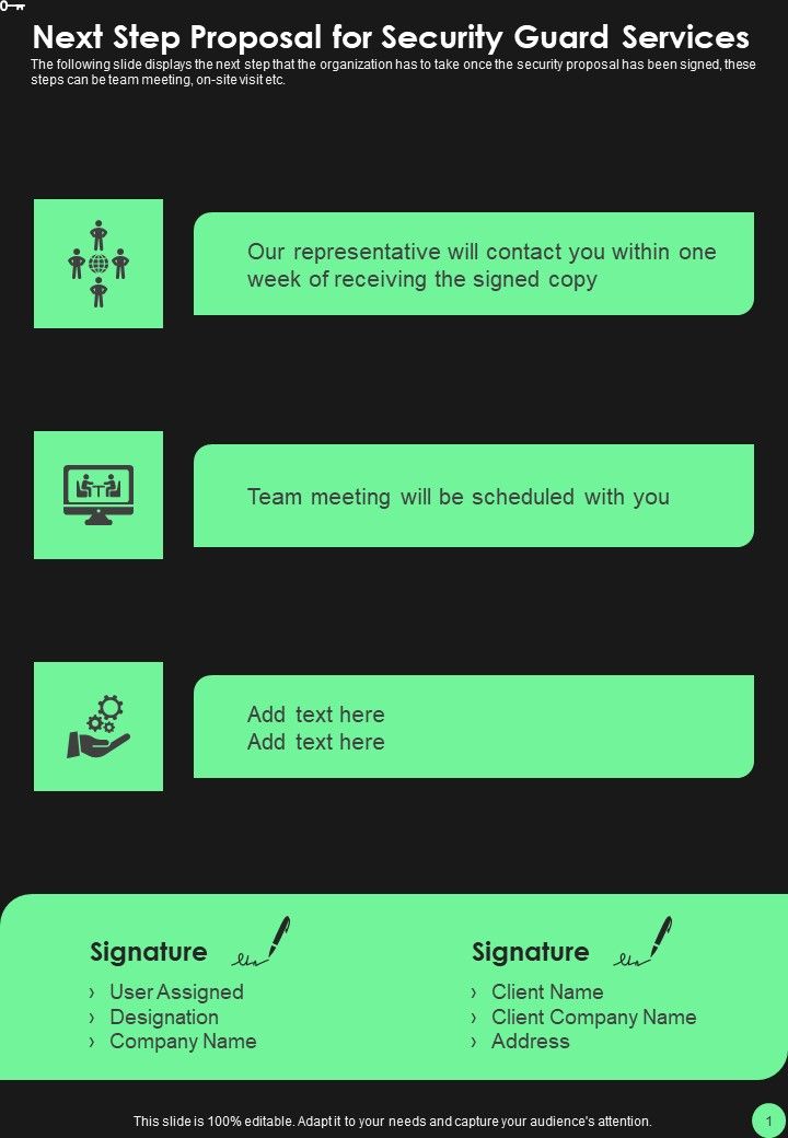 Next Step Proposal For Security Guard Services One Pager Sample Example Doc